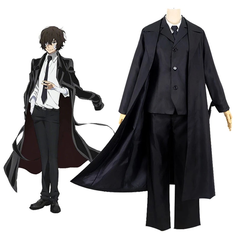ZST Anime Bungo Stray Dogs Dazai Osamu Cosplay Costume Set Black Jacket ...