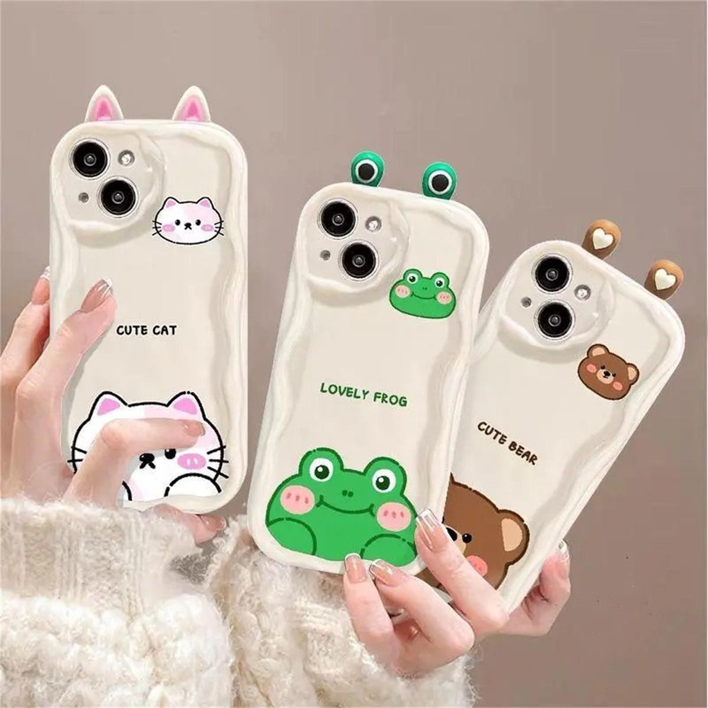 Casing For IPhone 12 13 Pro Max Mini Cream Wave Edge Cute 3D Bear ...