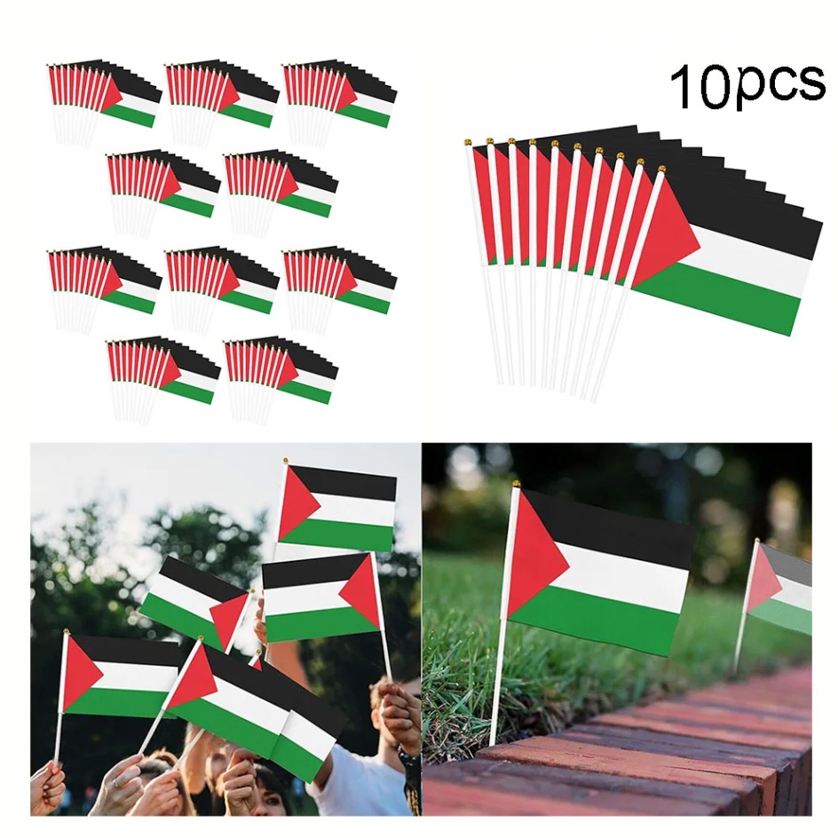 10PCS Palestine Stick Flag Hand Held Small Palestinian National Flags ...