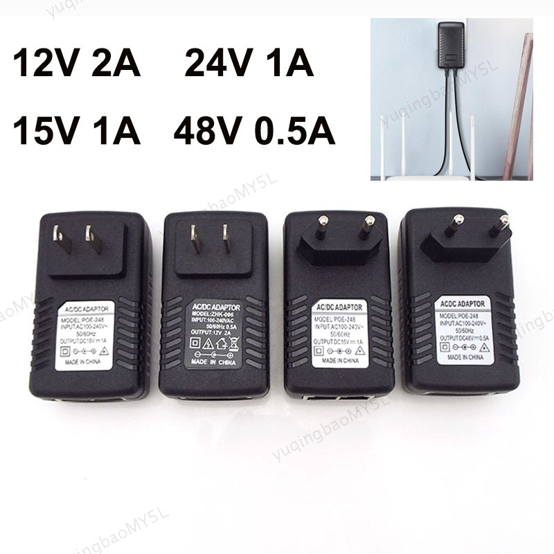 AC 220V DC 12V 2A 48V 0.5A 24v 1A 15V 1A 24W POE Power Supply Injector ...