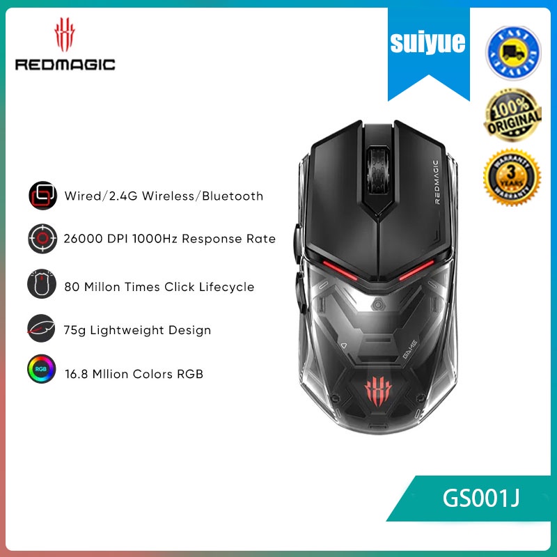 Nubia Redmagic GS001J Gaming Mouse 3 Mode GM8.0 RGB Light 3395 Sensors 26000DPI 1000Hz PC Laptop ...