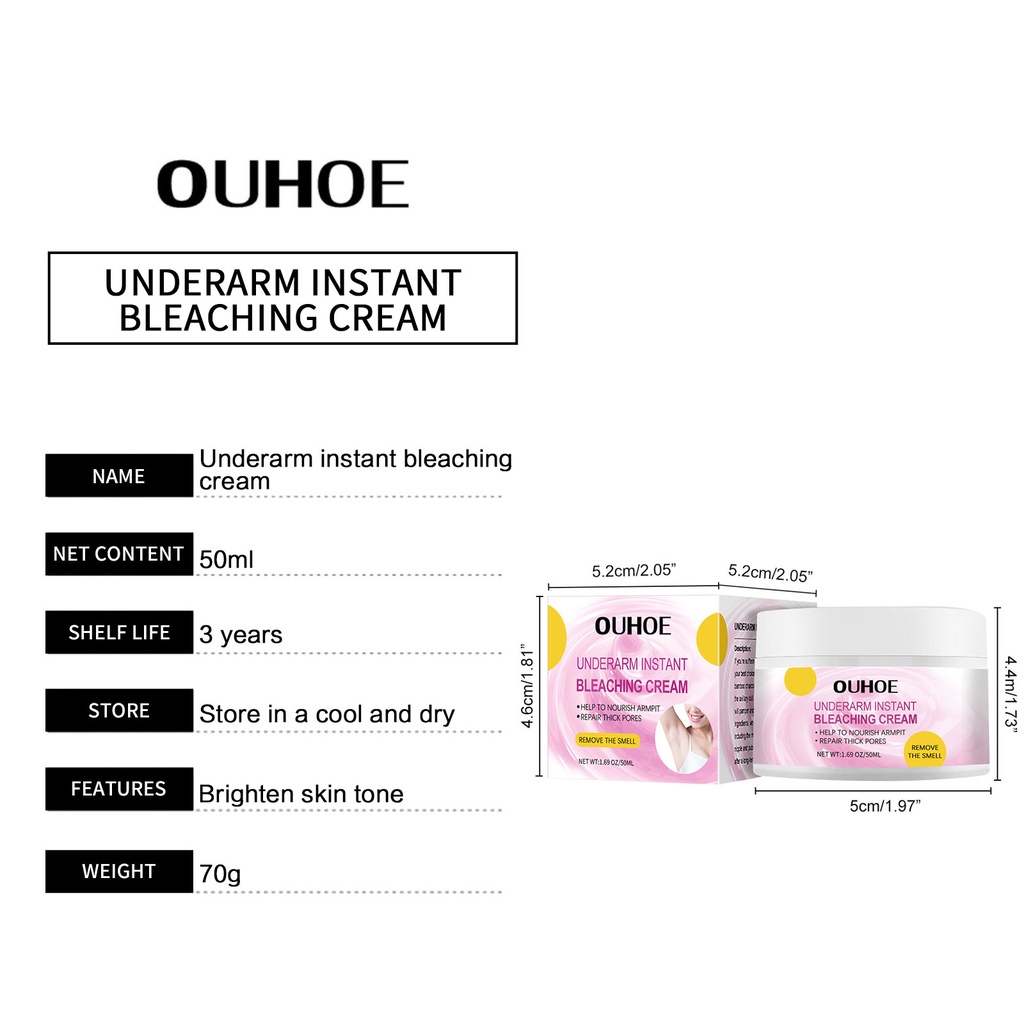 OUHOE Underarm Instant Bleaching Cream 50ml Armpit Whitening Cream Body ...