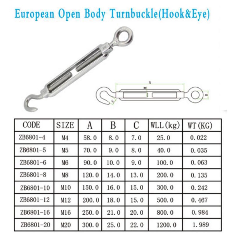 M4 M5 M6 M8 M10 M12 M16 Stainless Steel 304/316 Adjust Chain Rigging ...