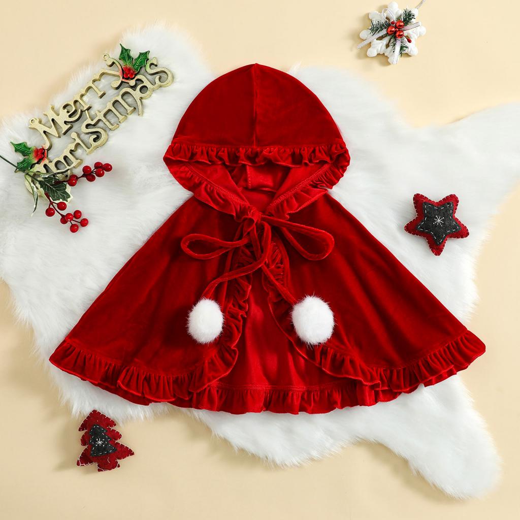Superkids001-Christmas Kids Girls Cloak Soft Red Hooded Frills Cape ...