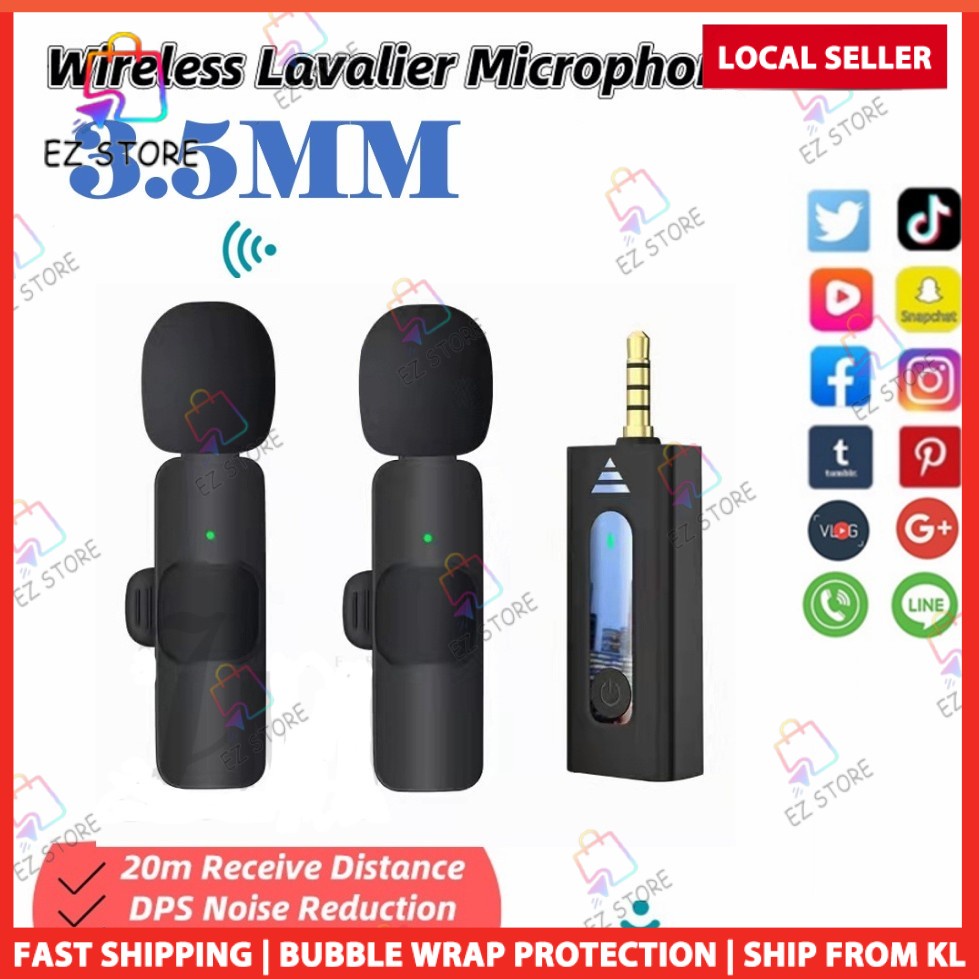 K35 Wireless Clip Microphone Adaptation Speaker 3.5 MM Aux For Intelligent Noise Cancellation ...