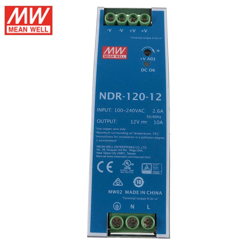 MEAN WELL NDR-120-12 120W 12V DIN Rail Switching Power Supply 110V/220V AC to 12V DC 10A ...