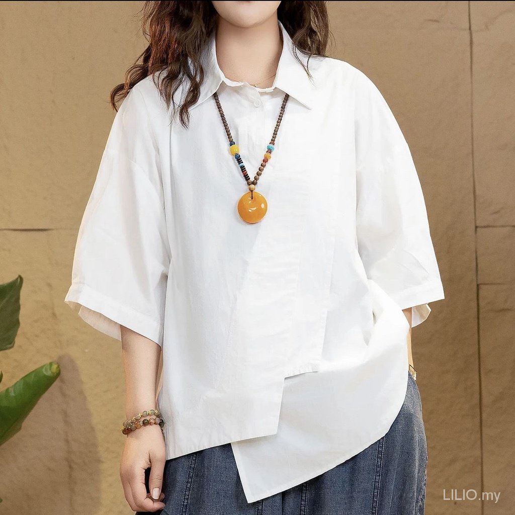 L809🌸Casual Shirt Loose Large Size Shirt Solid Color Korean Version Fashion Slimmer Look Shirt ...