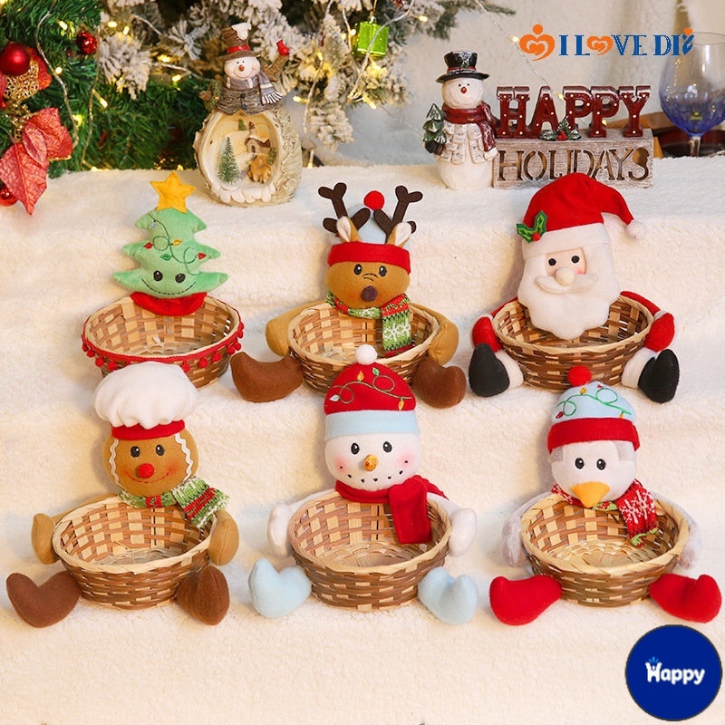 HS Christmas Decoration Bamboo Storage Basket/ Cute Santa Claus Elk ...