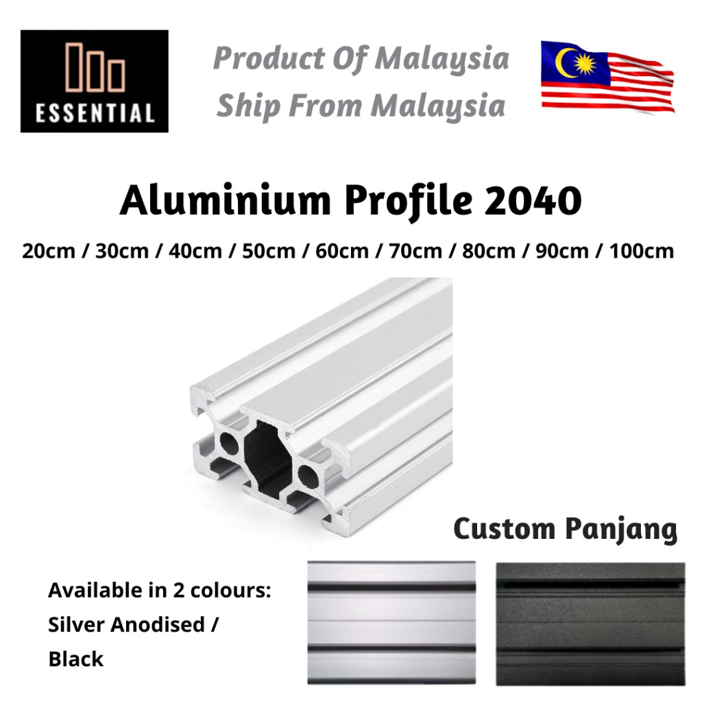 Heavy Duty 2040 Aluminium Profile Black Colour size 20x40 20cm/40cm ...