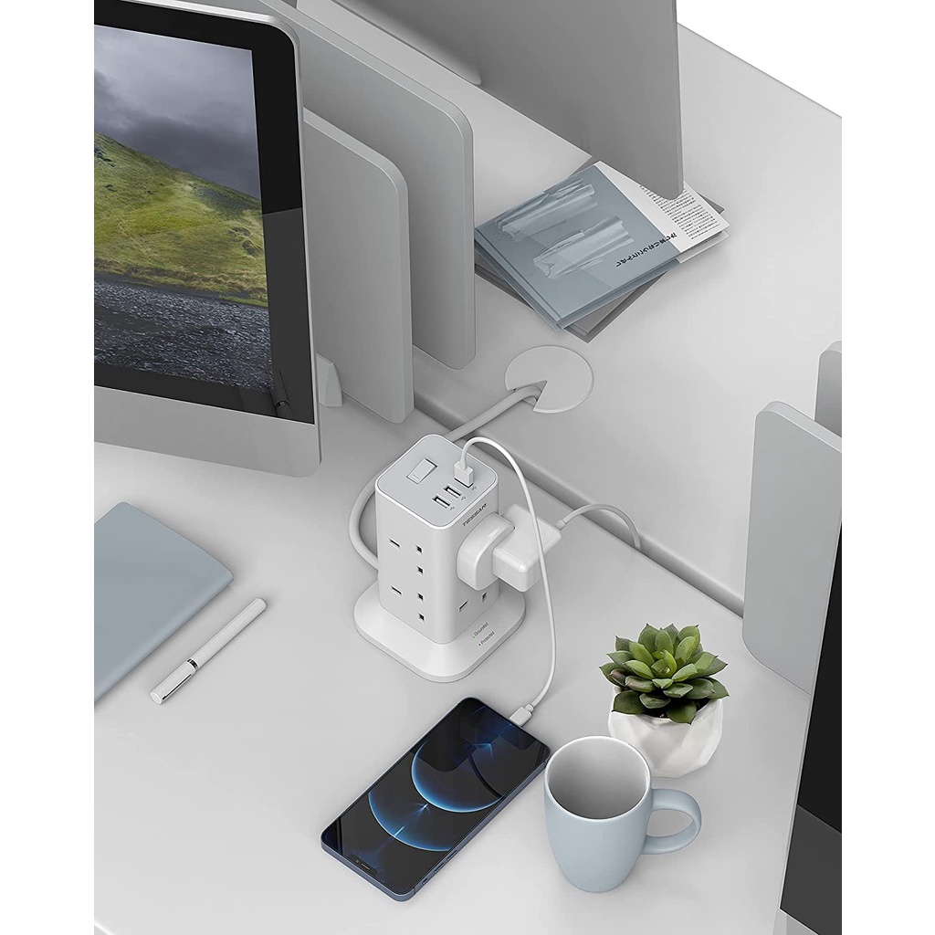 TESSAN 3M Extension Cord with USB C,8 Way Multi Plug Extension Socket ...