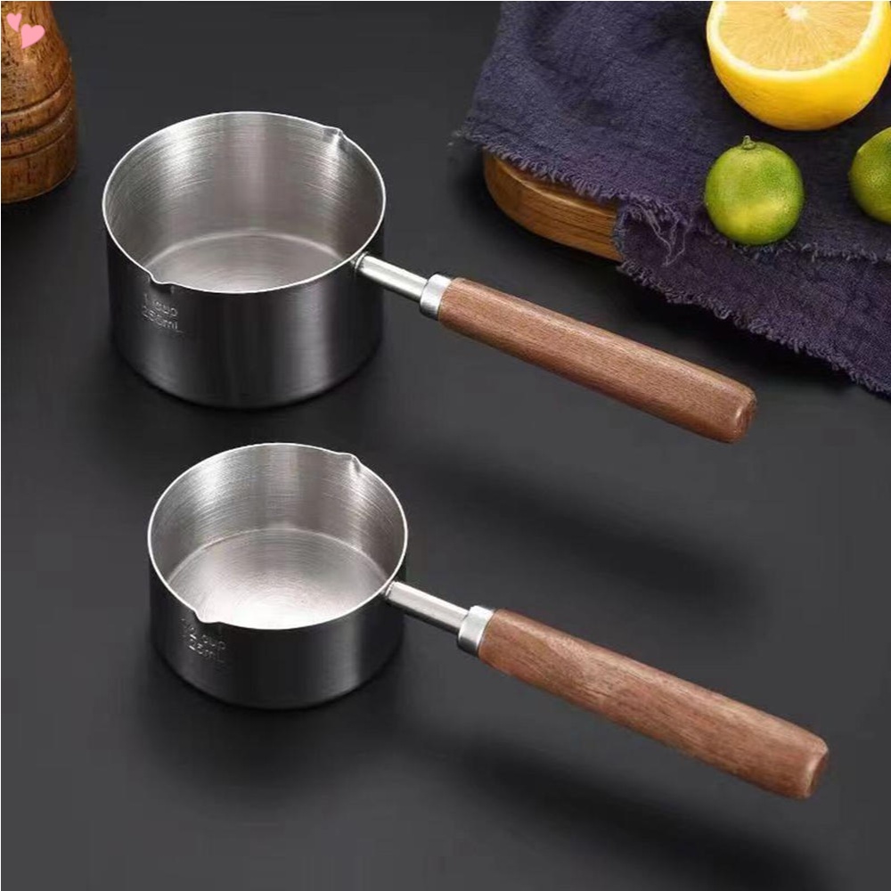 304 Stainless Steel Small Milk Pot Cooking Pan with Wood Handle Butter ...