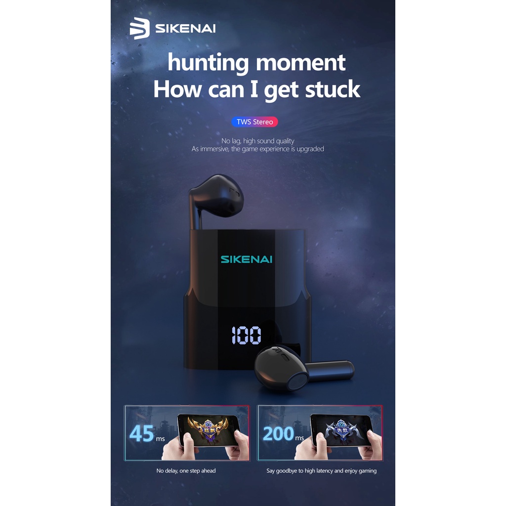 SIKENAI T1300 TWS Gaming Wireless Earphones With 32 Hours Battery Life ...