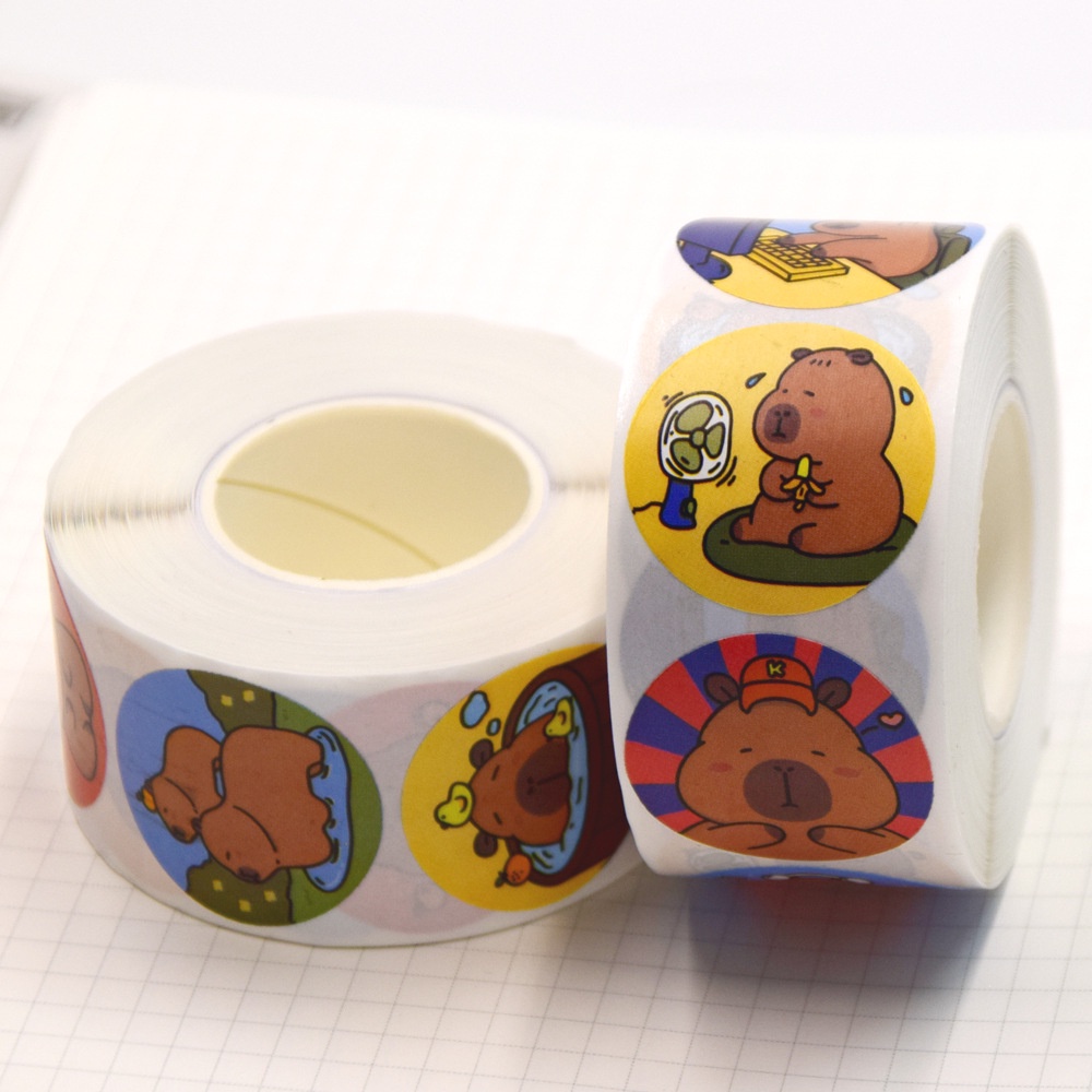 500PCS/Roll Cute Cartoon Fat Capybara Stickers Roll for Helmet Bicycle ...