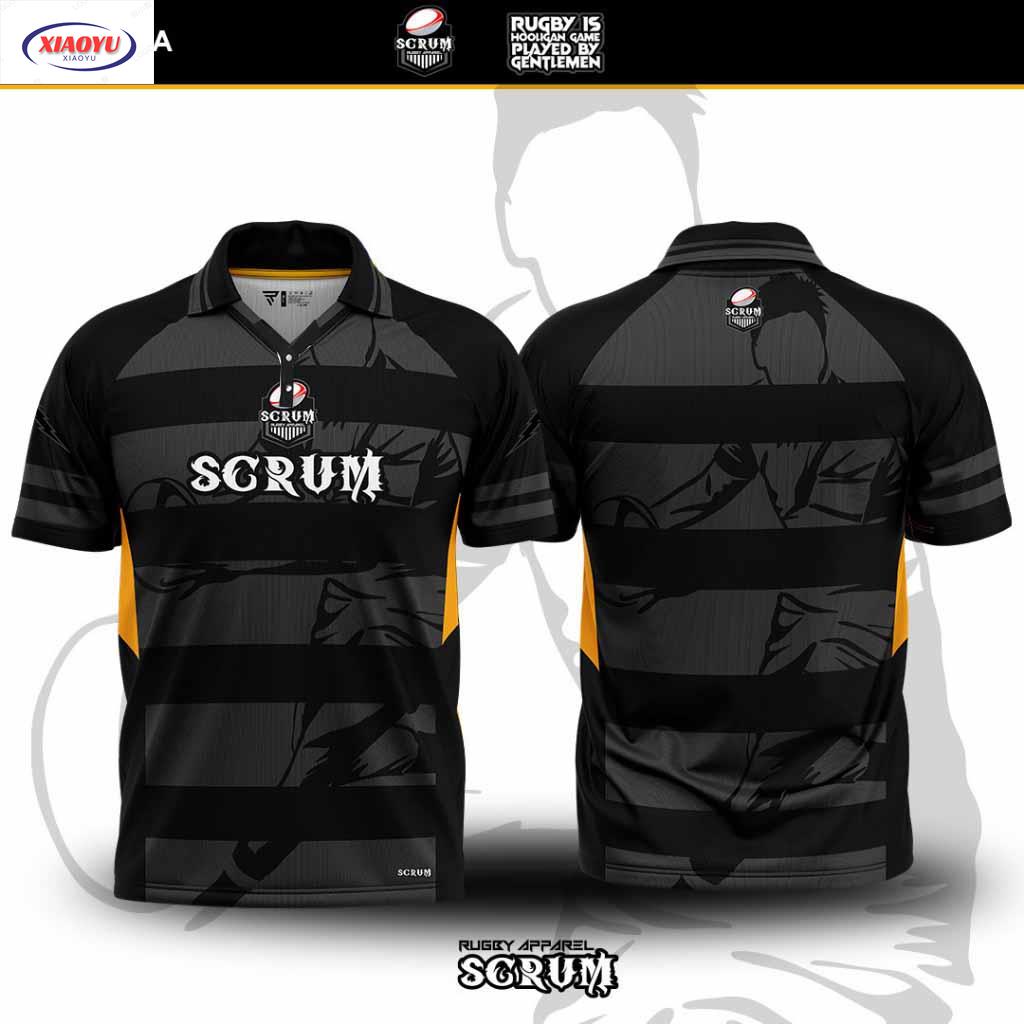 Black Edition Tshirt Rugby Scrum Collar Retro Tshirt / Baju Microfiber ...
