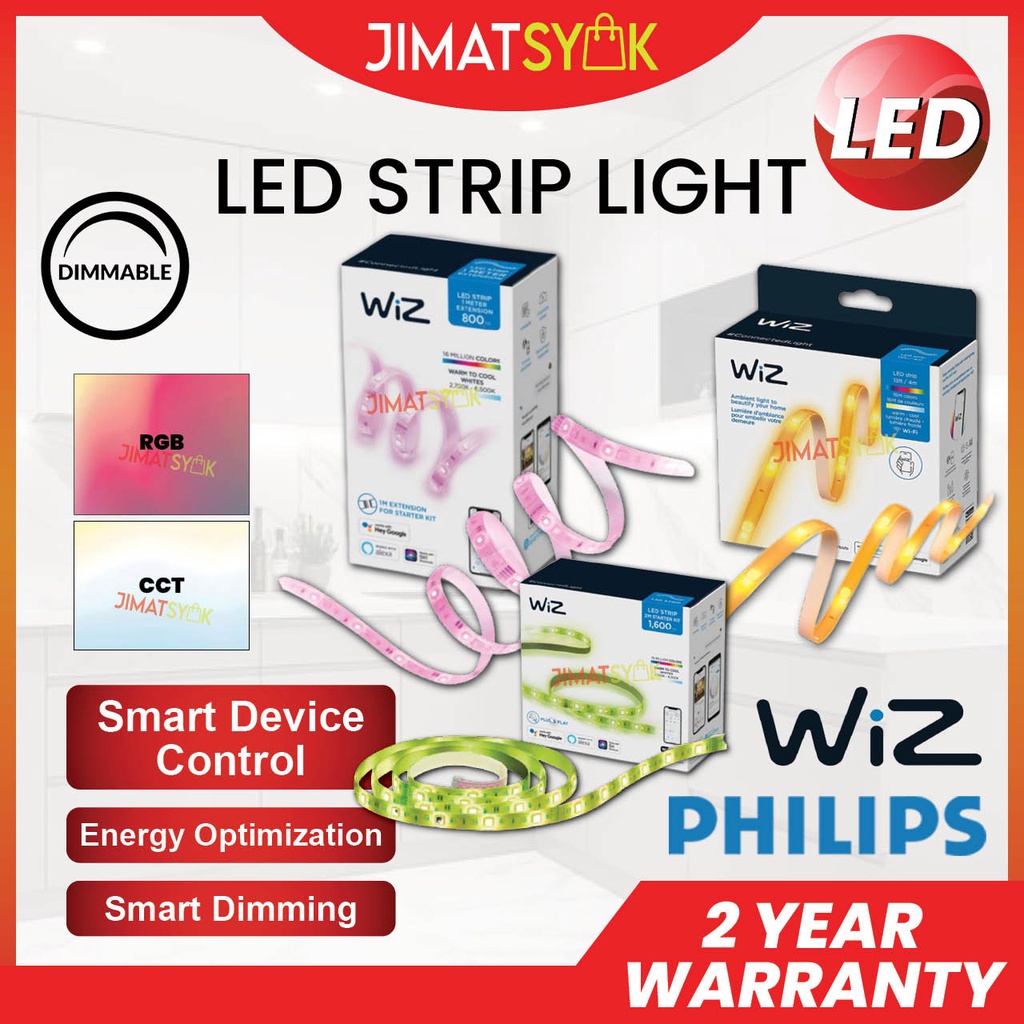 PHILIPS WIZ LED Strip Light 1M Extension / 2M Starter Kit / 4M Strip Kit 2200 TO 6500K + RGB 11W ...