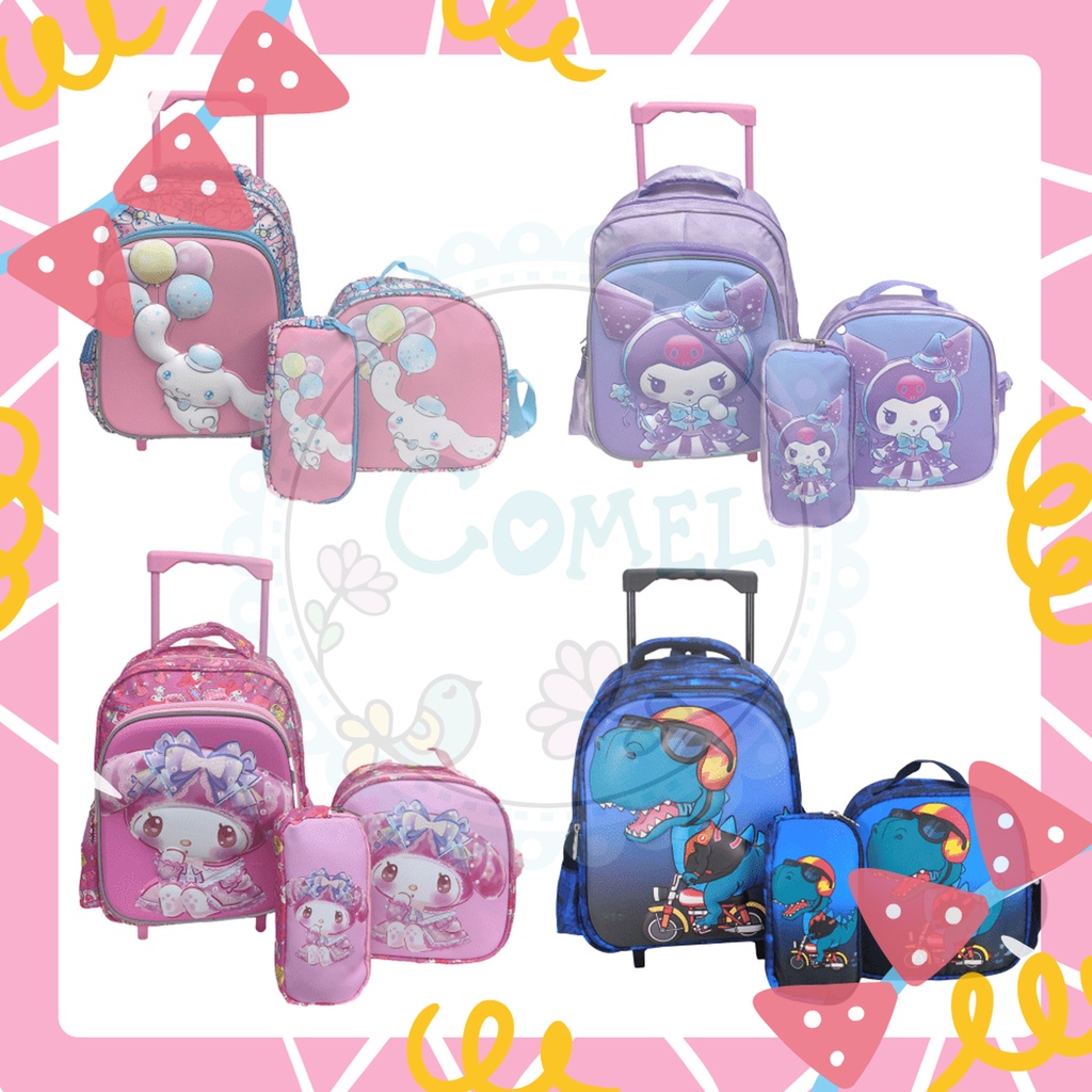 Comel Kids Fix Mini Trolley Backpack School Bag Set Cartoon Kuromi ...