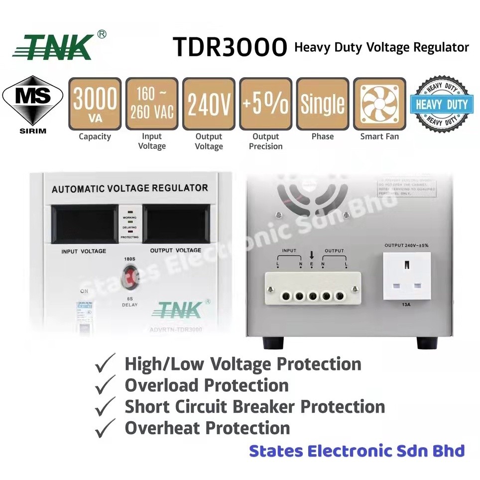 TNK TDR3000 3000VA Single Phase Heavy Duty AVR Automatic Voltage ...