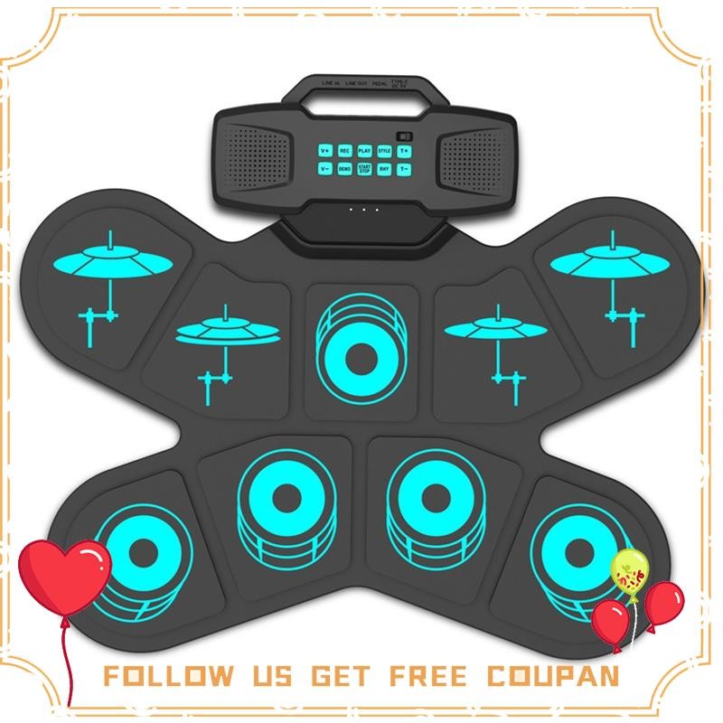 Electronic Drum Set Hand Roll Drum 9 Pads Dual Speaker Rechargeable ...