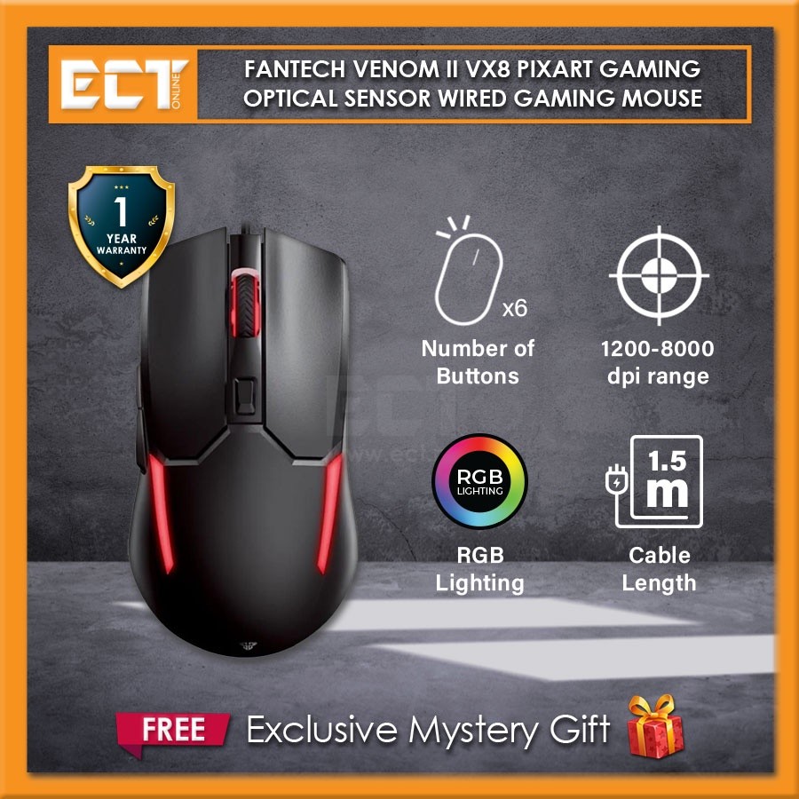 Fantech VX8 Venom II 8000 DPI Pixart Gaming Optical Sensor Wired Gaming ...