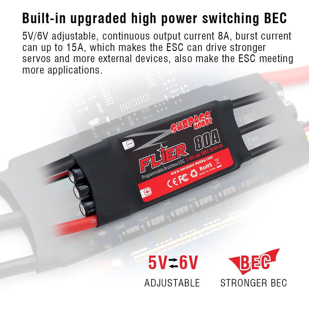SURPASS HOBBY 2-6S 32-bit Brushless ESC RC Brushless ESC Speed ...