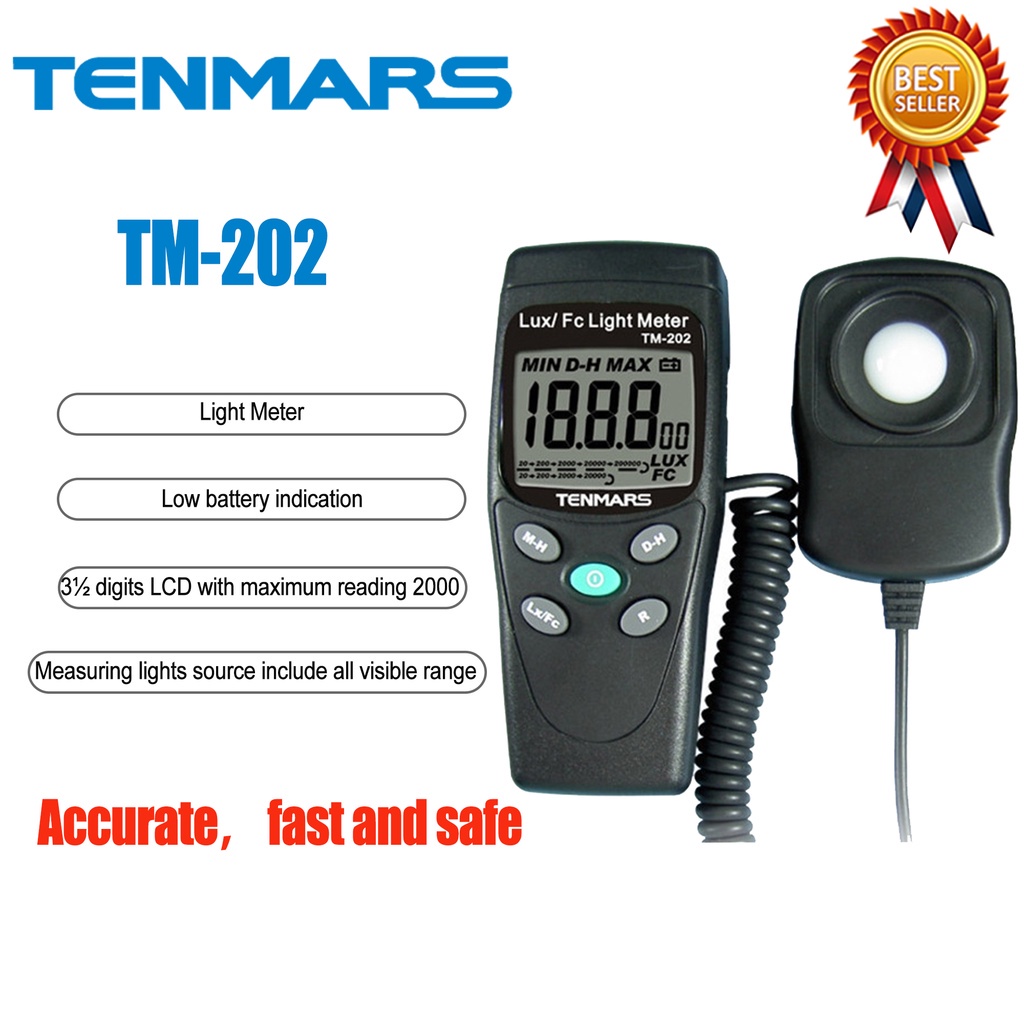 TENMARS TM-202 Light Meter Length of Wire for Light Sensor:Approximately 1.5M.Measuring Lights ...