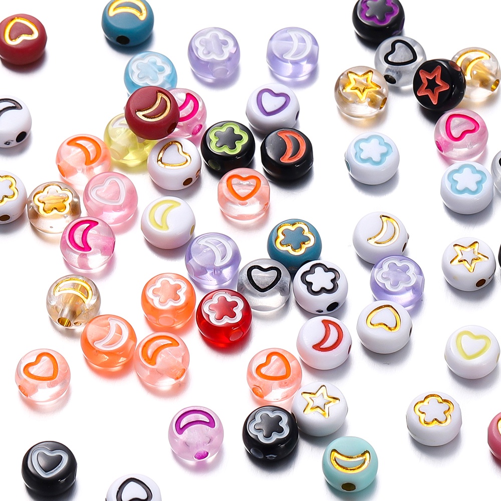 St.kunkka 50pcs 7mm Round Star Moon Beads Transparent Color Acrylic ...