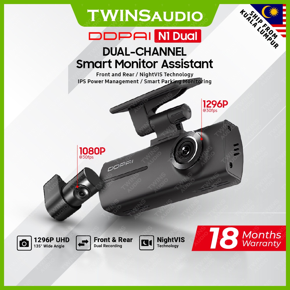DDPAI N1 / N2 2K Dual Dashcam Front and Rear Smart Monitor Assistant NightVIS 1296P | Shopee ...