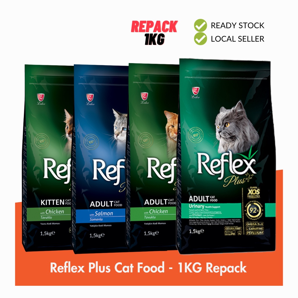 Reflex Plus Cat Food (Turkey) Repack 1kg Adult Chicken Kitten Salmon ...