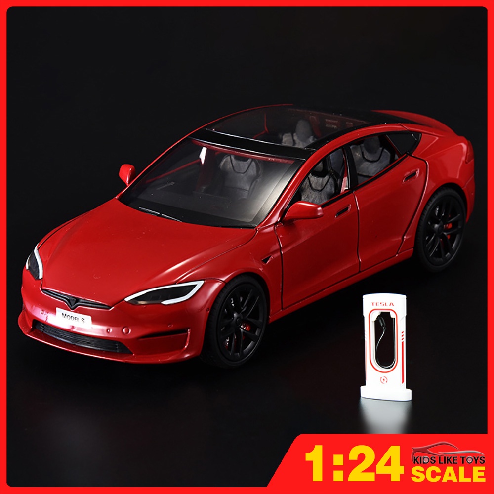 KLT 1:24 Tesla Model S with Charging Pile Diecast Model Car Alloy Cars ...