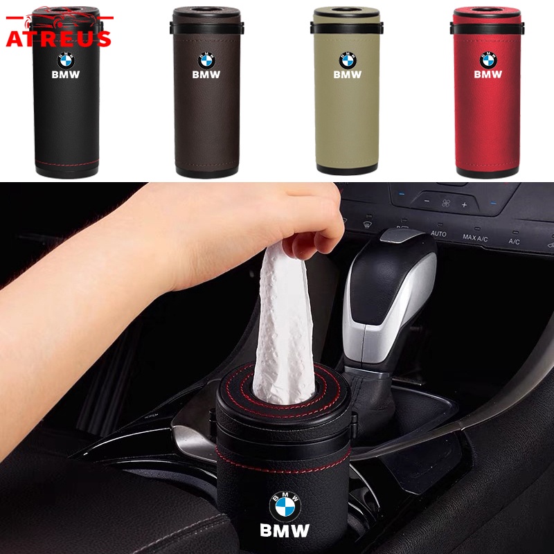 BMW Car Tissue Box Leather Cylinder Tissue Storage Box Cup Holder Auto ...