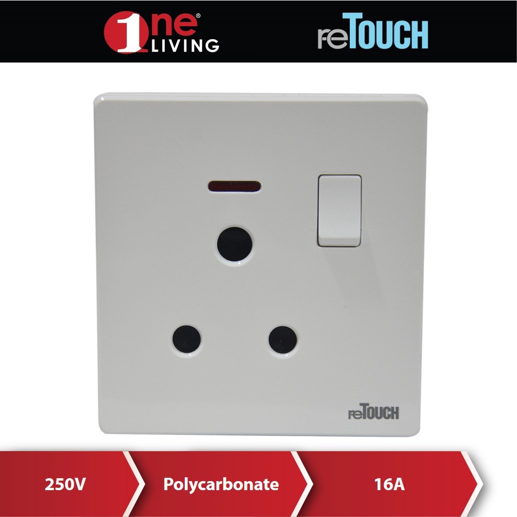 Retouch Switch M0815 (M0815W) Ultra Rimless 15A Round Pin Switch Socket ...
