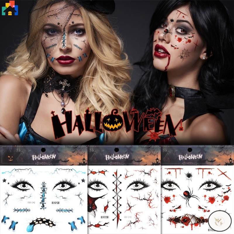 WF Halloween Tattoo Stickers Horror Simulation Fake Wound Scars Sticker ...