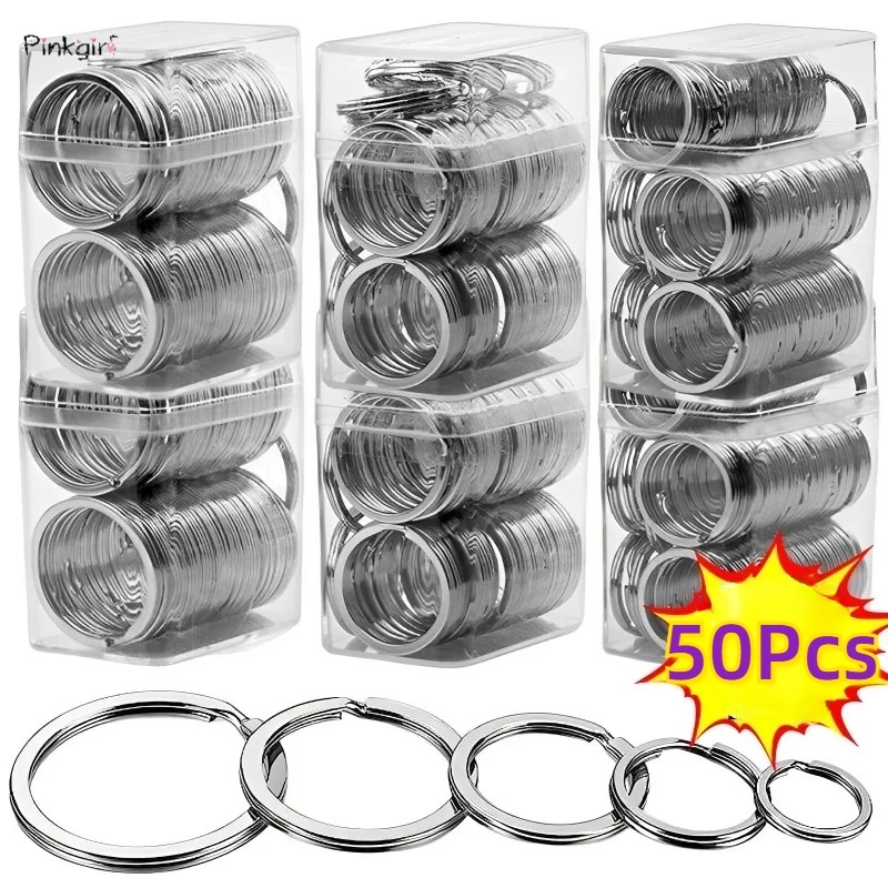 10/30/50Pcs Polished Silver Keyring Metal Hole Flat Key Ring Key Chain ...