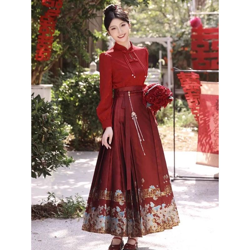 New Chinese Style Horse Face Skirt Set 2023 Red Toast Dress Bride High ...