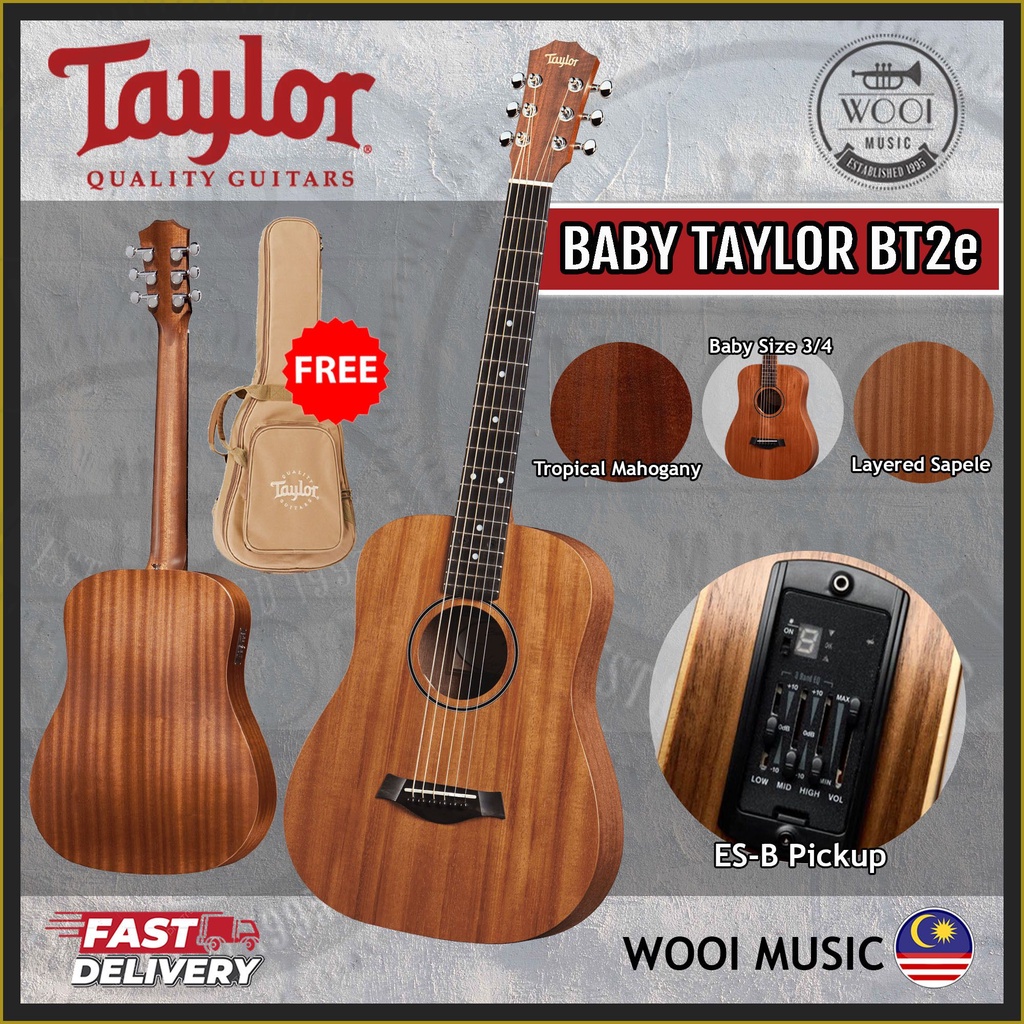 Taylor BT2e Baby Taylor Mahogany Solid Top Acoustic Electric Guitar w ...