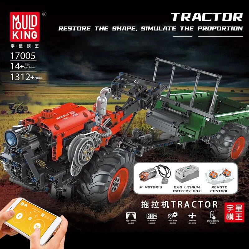 Mould King Technic 17005 Remote Control Tractor Building Model Set ...