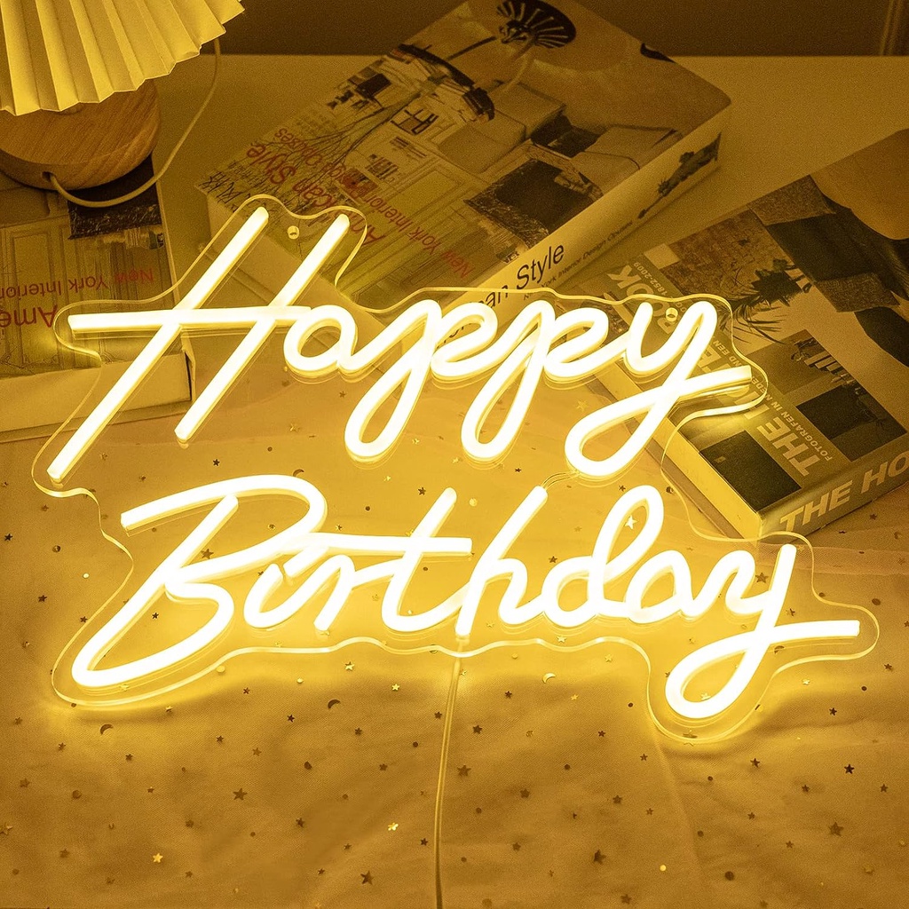 Neon Happy Birthday Sign USB Powered Warm White Happy Birthday Light Up ...