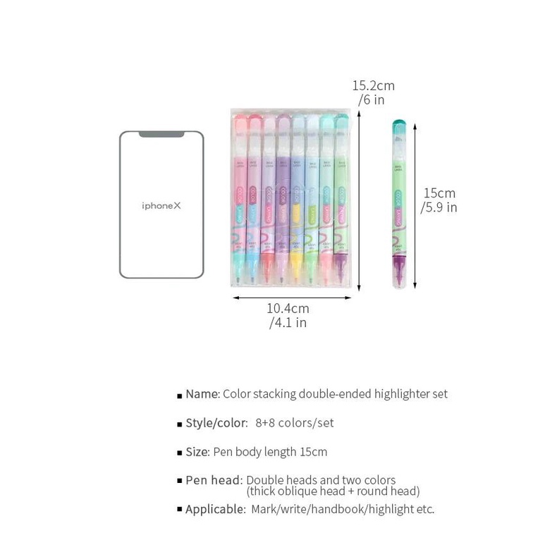 JIANWU 8 Pcs/set Color Stacking Double-ended Highlighter Set Marker Pen ...