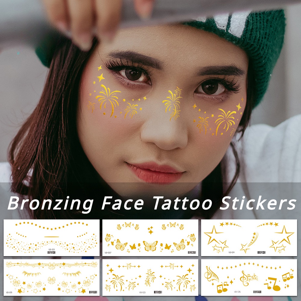Bronzing Face Tattoo Sticker Waterproof Temporary Tattoo Sticker Sweet ...