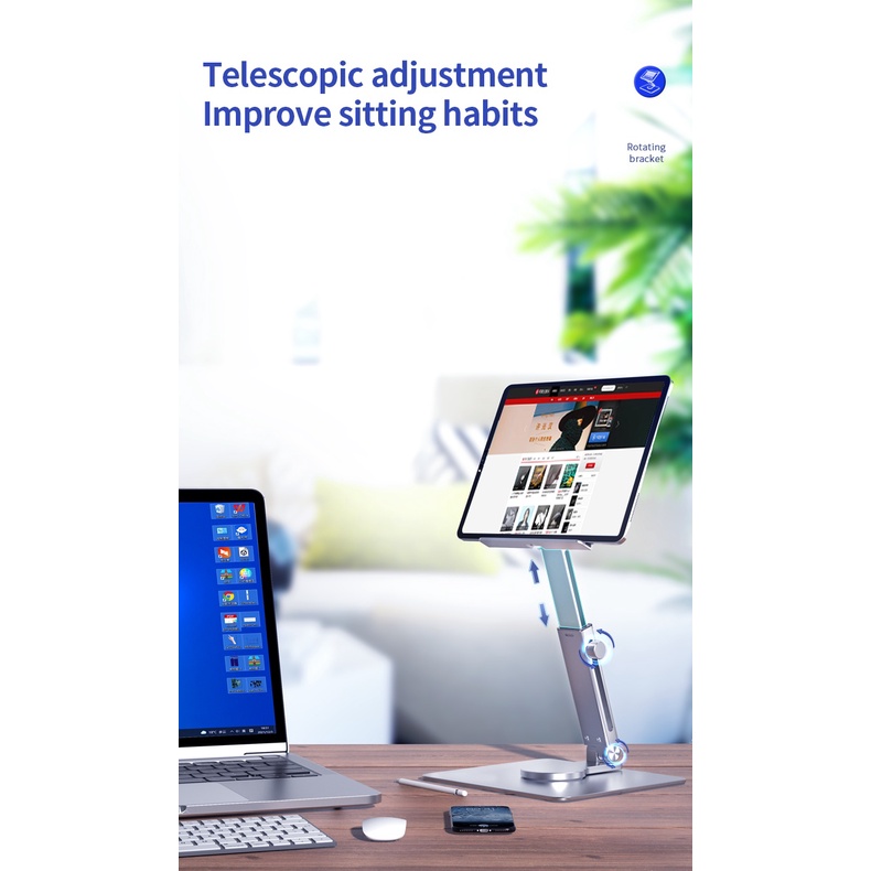 Tablet Stand Desk Riser 360 Rotation Multi-Angle Height Adjustable ...