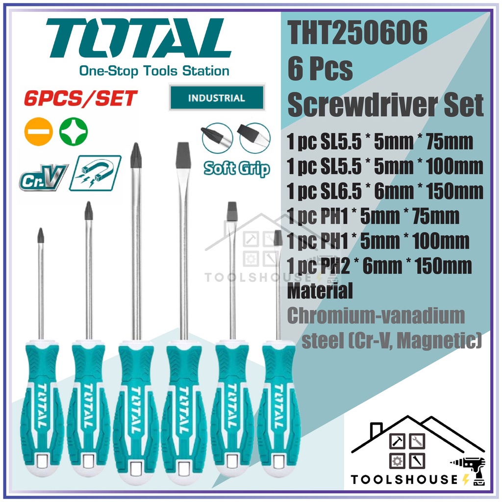 Total THT250606 6pcs Screwdriver Set | 螺絲刀 | Pemutar Screw | Shopee ...