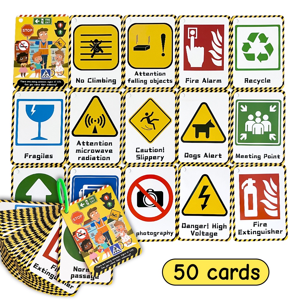 50 Pcs Traffic Signs Flash Cards Homeschool Montessori Educational ...