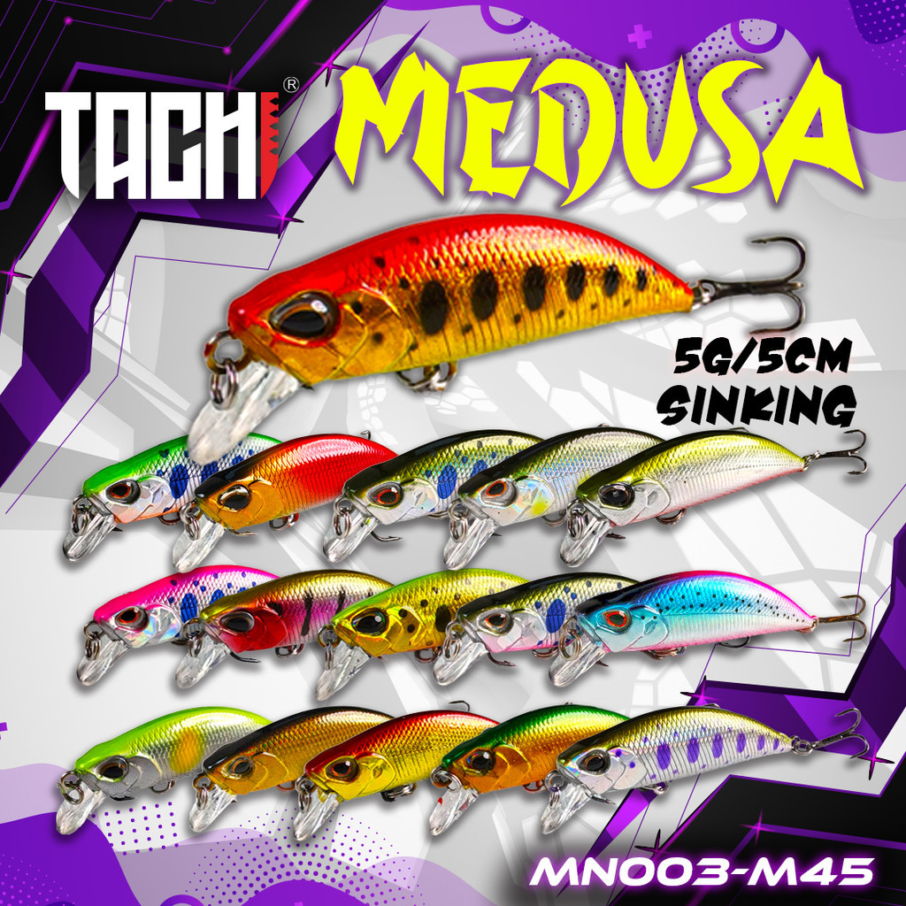 TACHI Medusa Sinking Minnow 5cm/5g Gewang Killer Fishing Lure Hard Bait Casting Sebarau bass PB ...