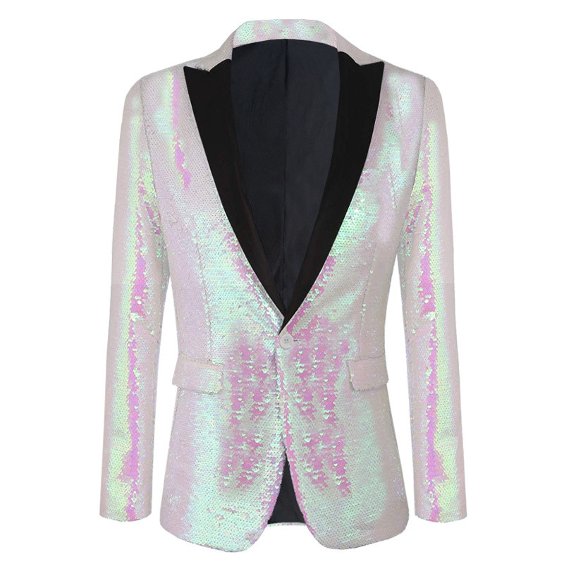Official Sequined Male Singer Dress Costume Pink White Shiny Blazer ...