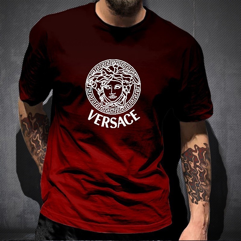 Versace Gradient 3D Printed Letter T-shirt Round Neck Short Sleeve Men ...