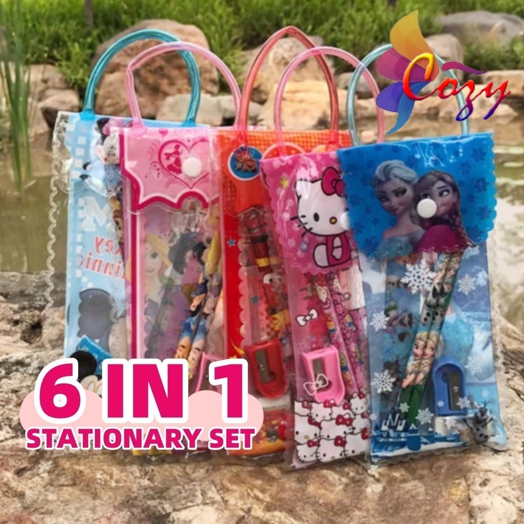 6 IN 1 Kids Stationary Party Bag Cute Cartoon Writing Student Gift Set ...