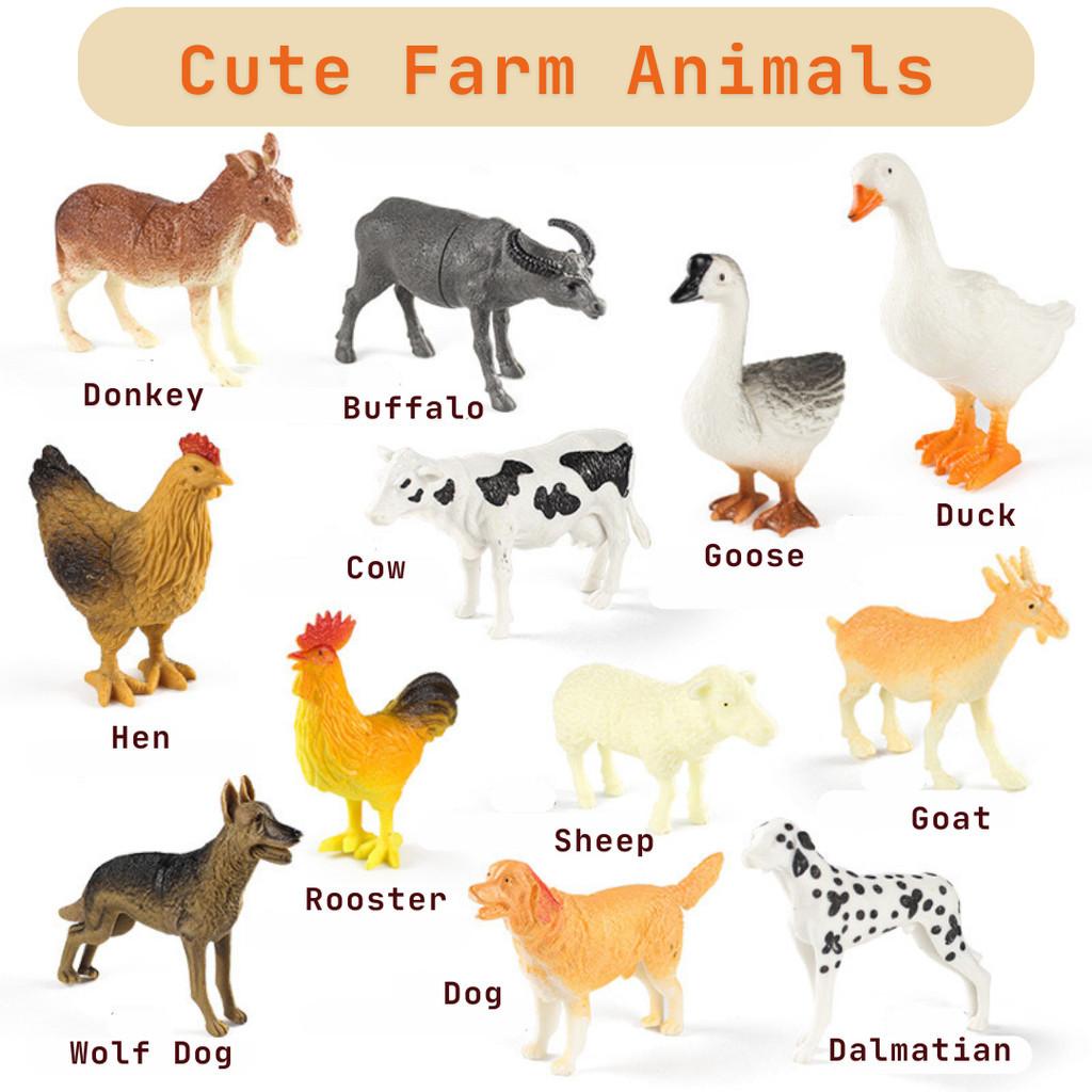 Farm Animal Figure Toy for Kids Realistic Farm Animal Cute Mainan ...