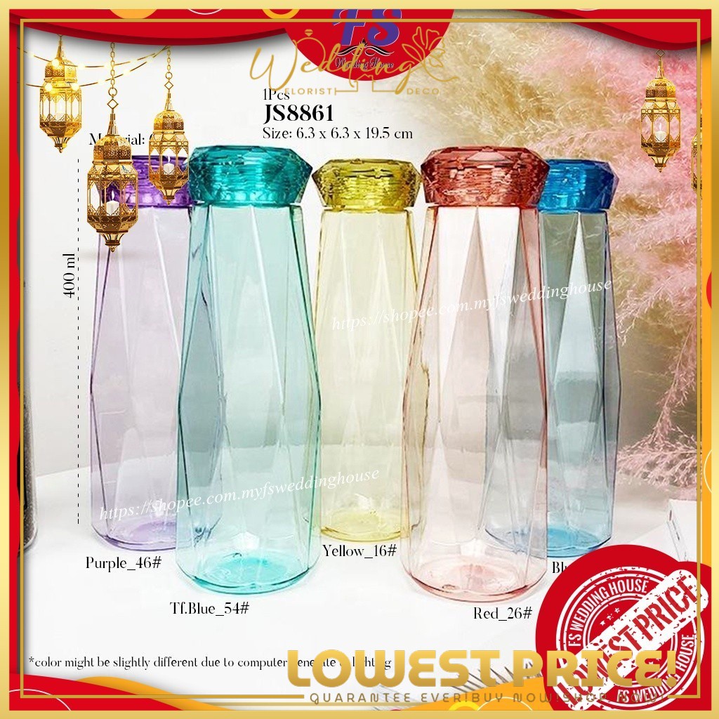 Doorgift Glass Bottle/Doorgift Botol Air/Diamond Glass Bottle/Colourful ...