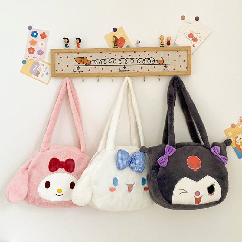 Kawaii Sanrio Plush Bag Kuromi Shoulder Bag Cartoon Plushie Large ...