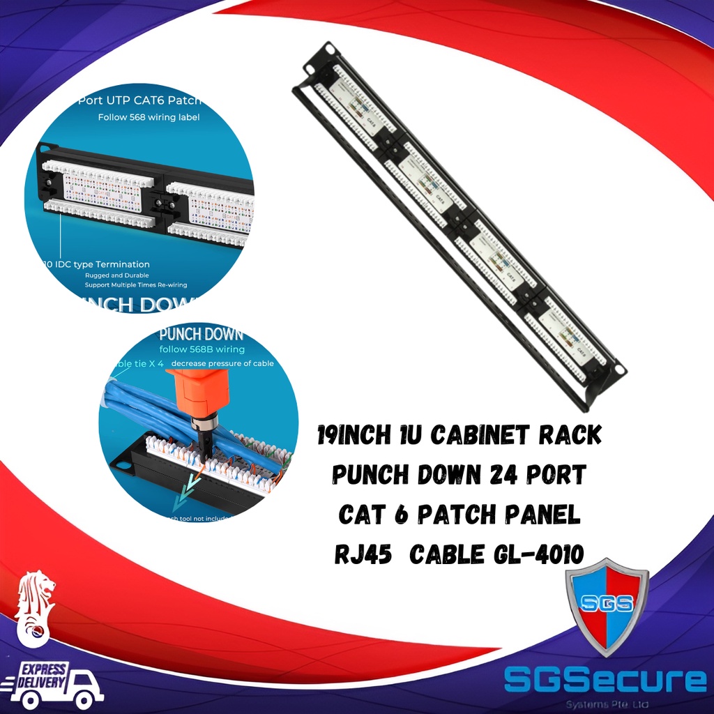 GL-4010 19-Inch 1U Cabinet Rack Punch Down CAT6 Patch Panel: 24 Ports ...